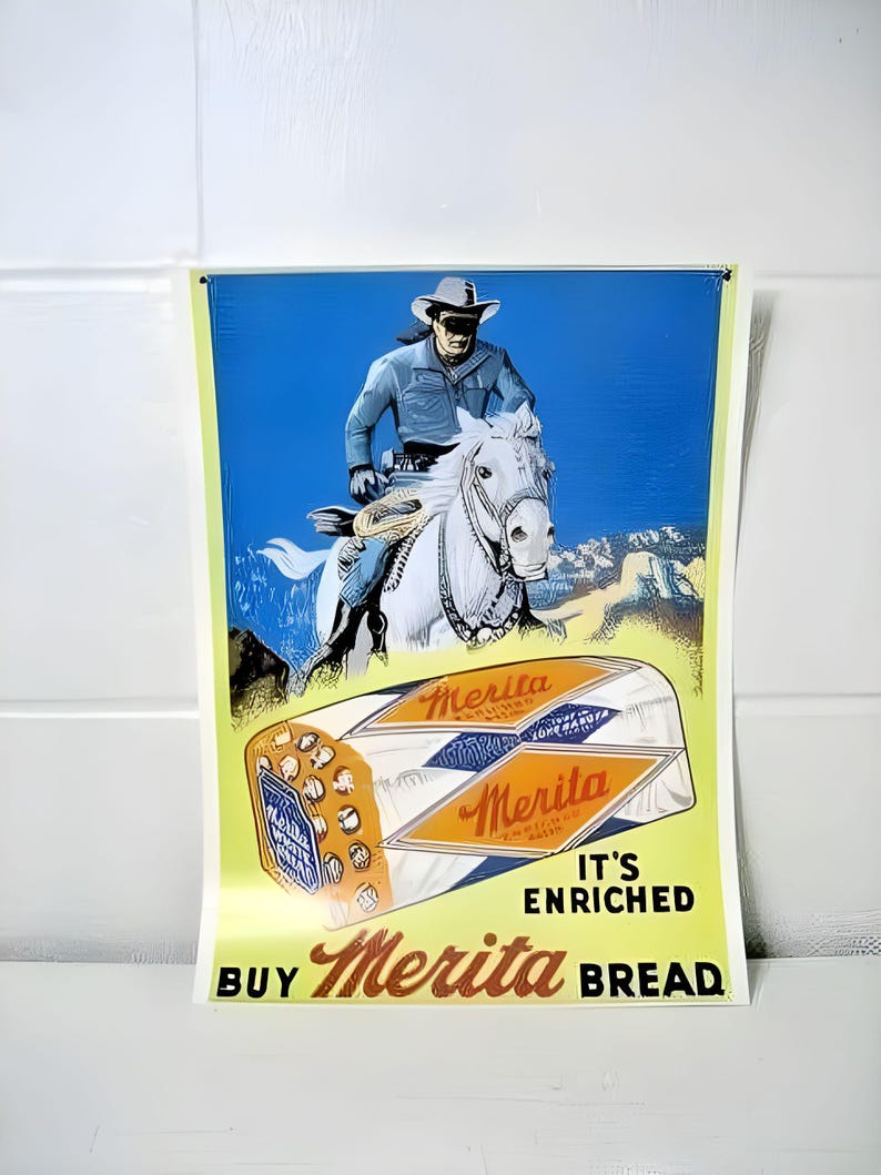 Merita Bread With the LONE RANGER Cardboard Paper Advertising Sign 10 ...