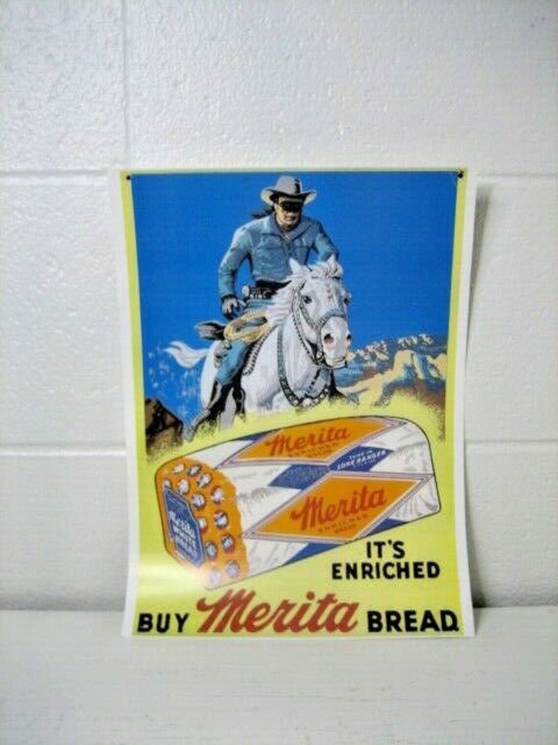 Merita Bread With the LONE RANGER Cardboard Paper Advertising Sign 10 X ...