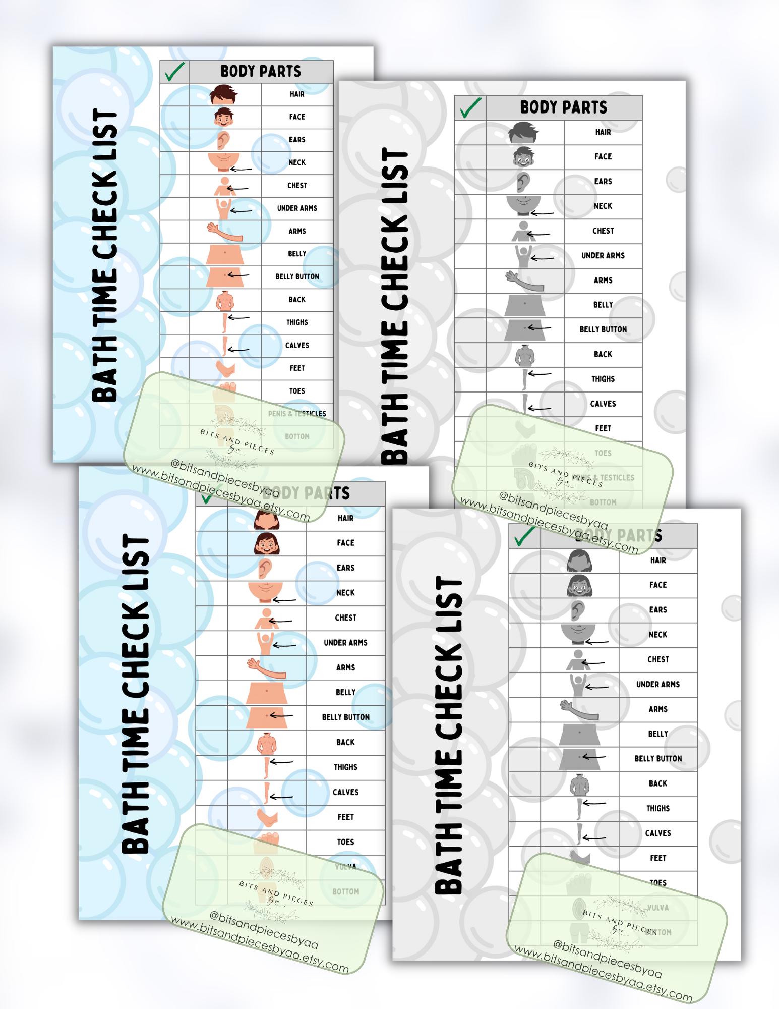 Kids Bath Time Checklist | Printable | Visual Routine Chart for ...