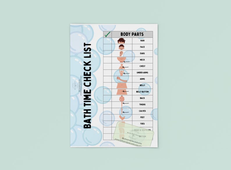 Kids Bath Time Checklist | Printable | Visual Routine Chart for ...