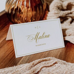 Classic Place Card, Place Card Template, Gold Place Card, Printable ...