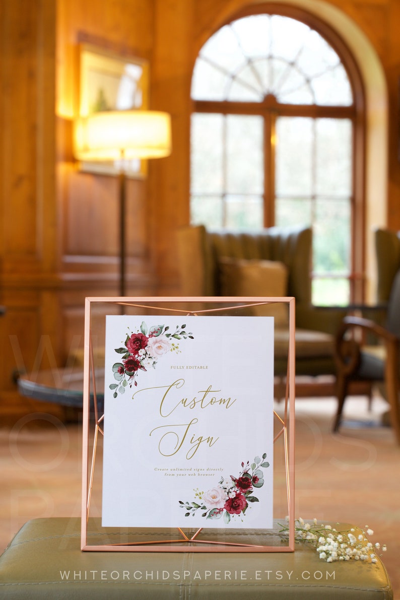 Burgundy and blush Floral Custom wedding sign custom signs | Etsy