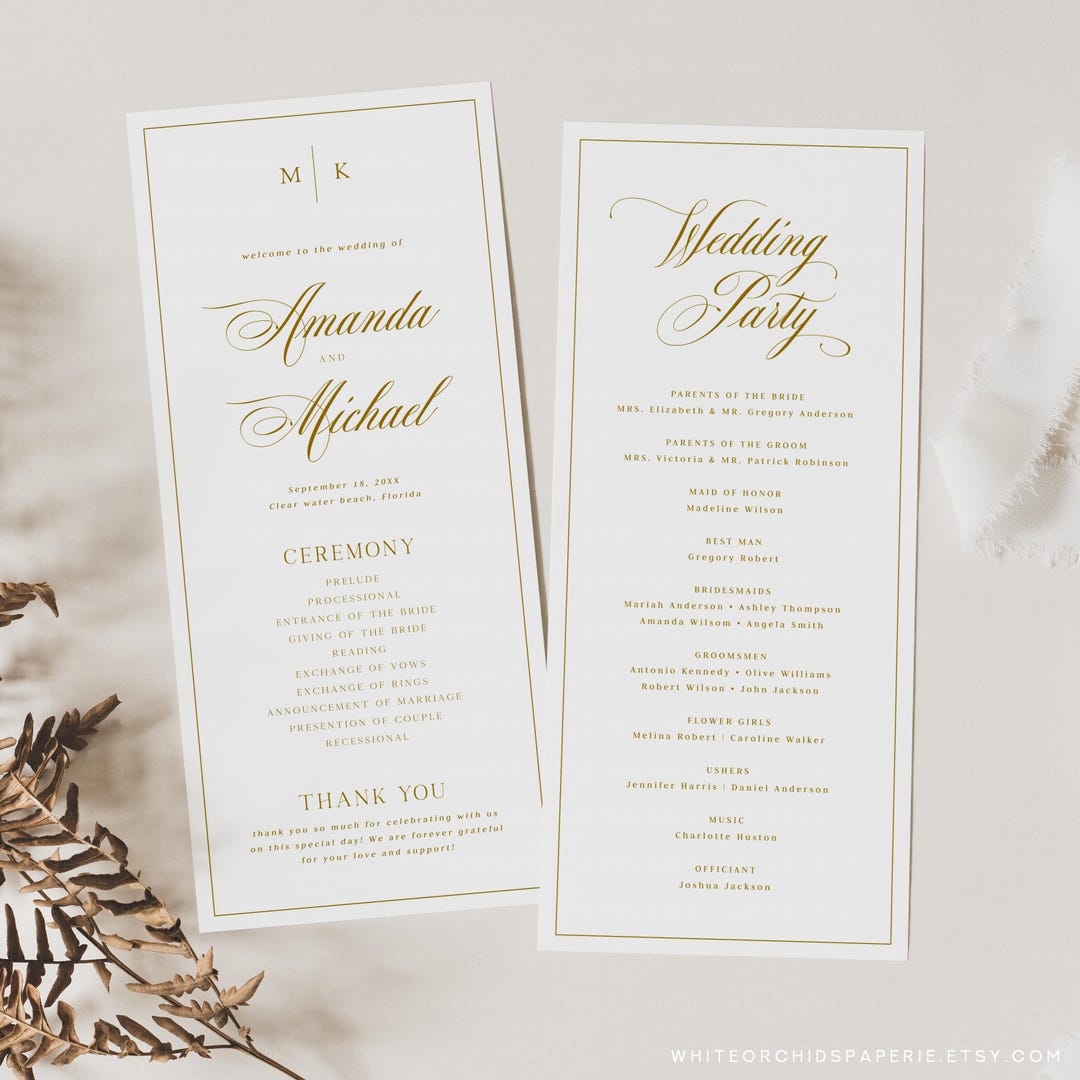 Classic Wedding Program, Wedding Program Template, Program Wedding ...
