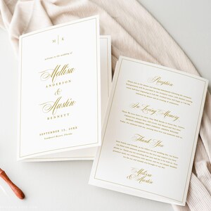 Classic Wedding Program Folded, Wedding Program Template, Editable ...