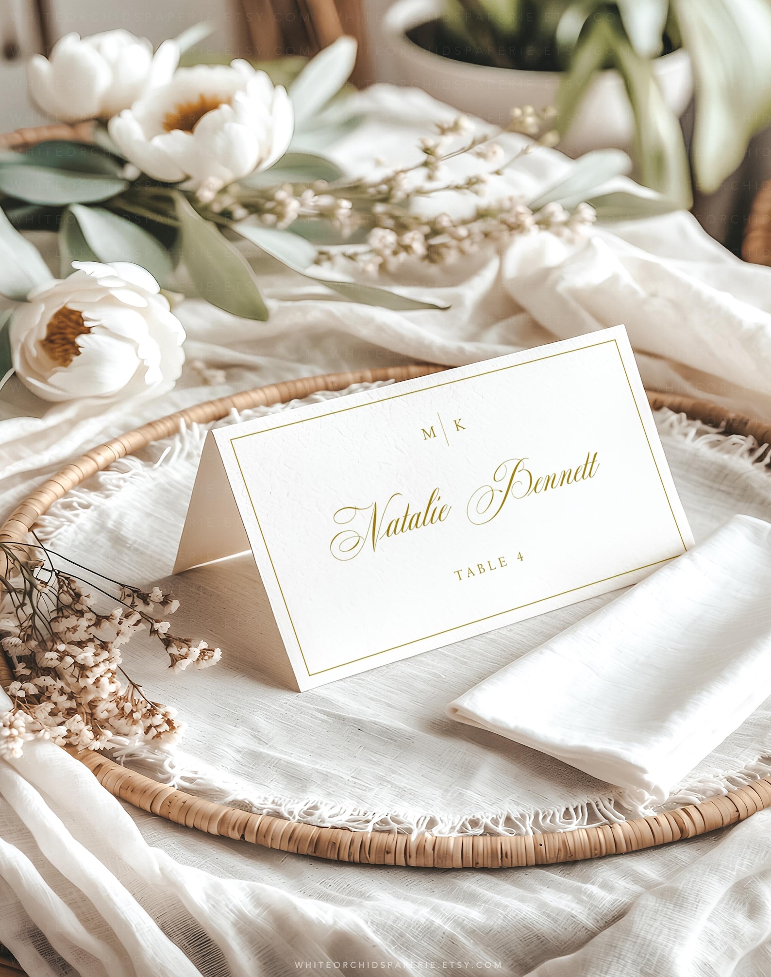 Classic Place Card, Place Card Template, Gold Place Card, Printable ...