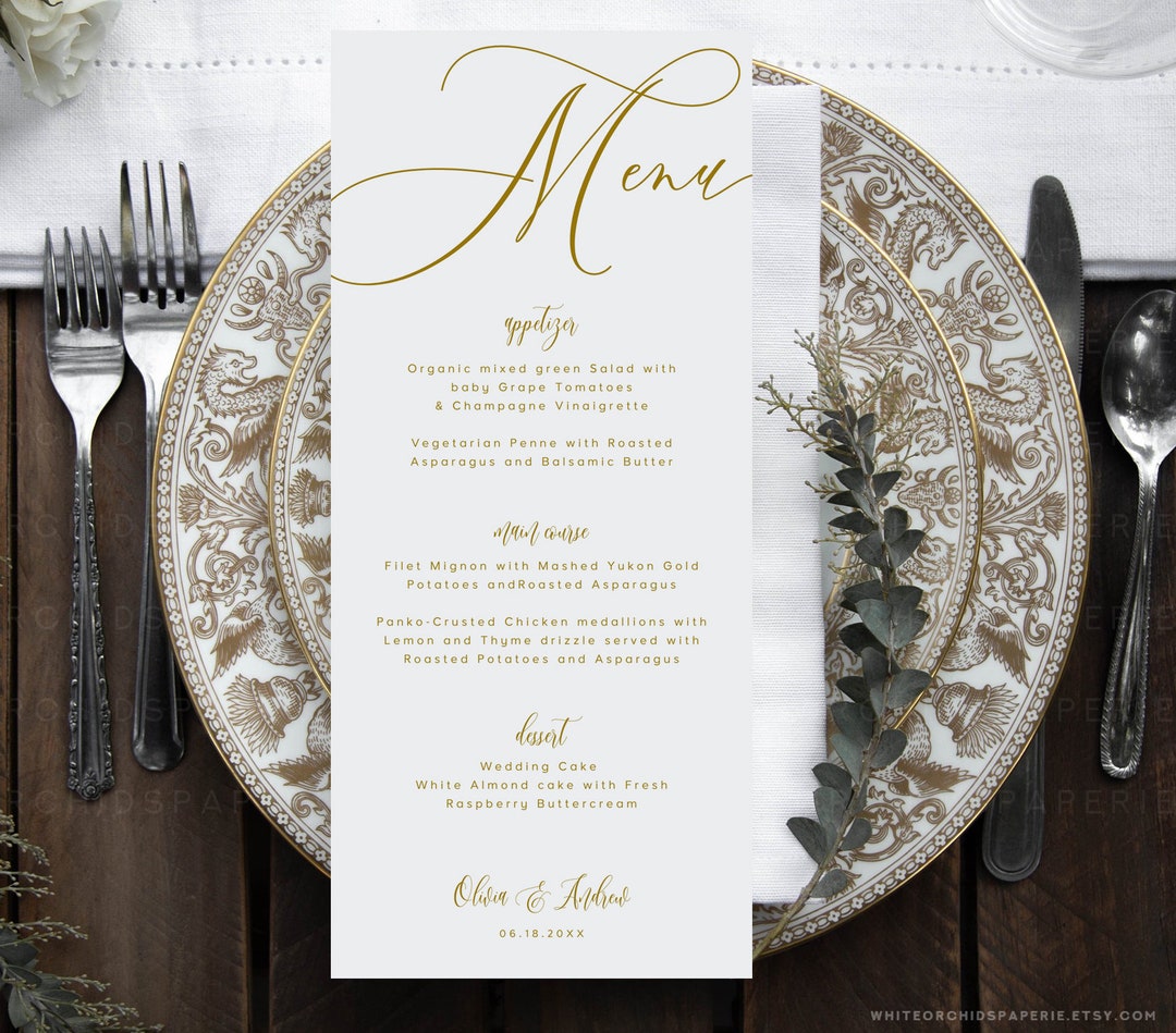 Gold Wedding Menu, Menu Template, Menu Printable, Dinner Menu, Menu ...
