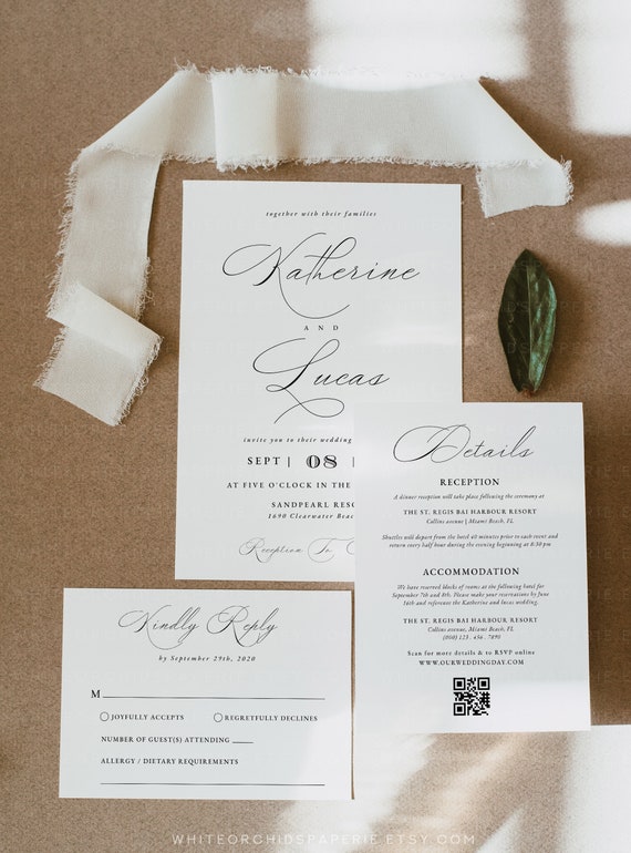 Script Wedding Invitation Wedding Invitation Template - Etsy