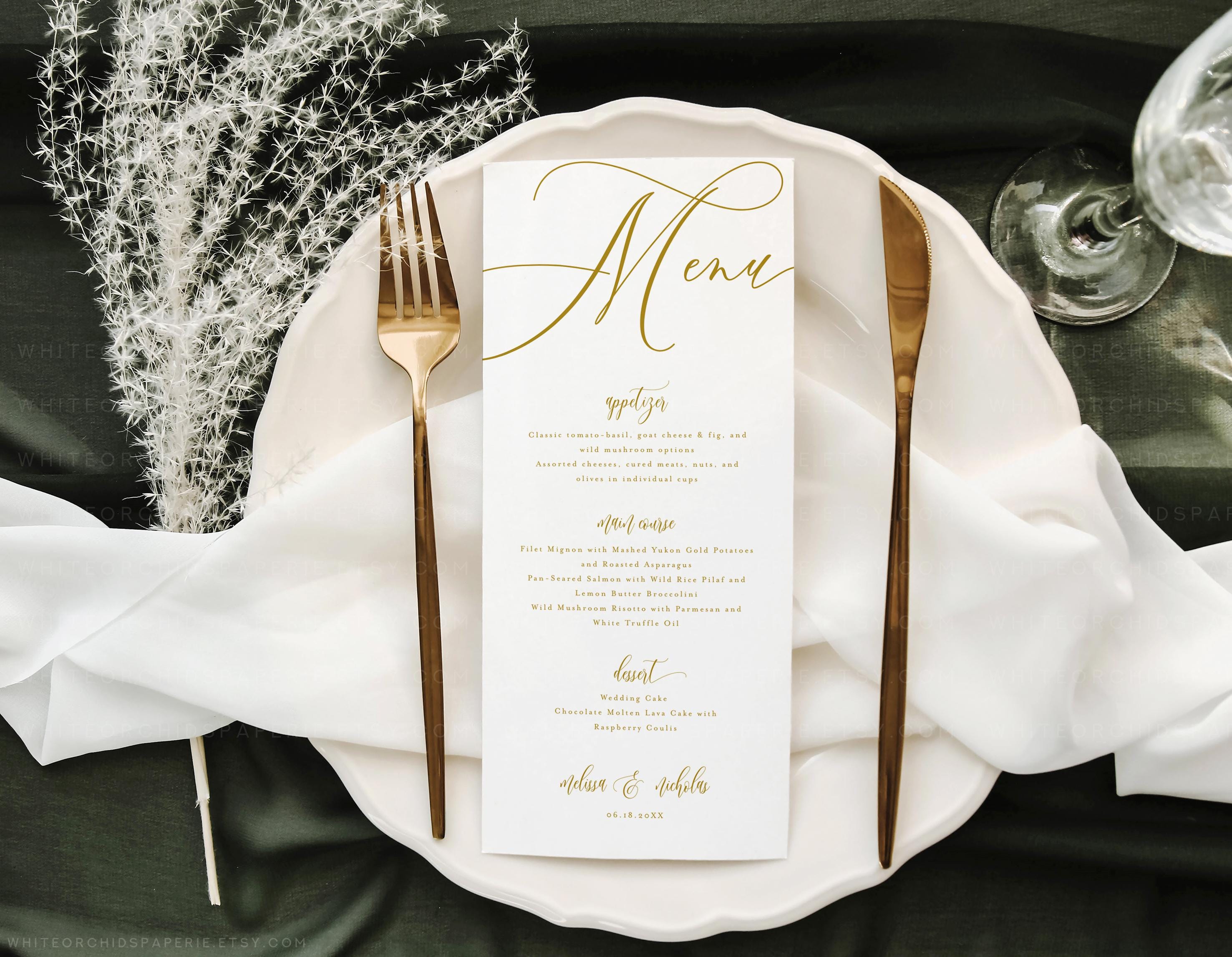 Gold Wedding Menu, Menu Template, Menu Printable, Dinner Menu, Menu ...