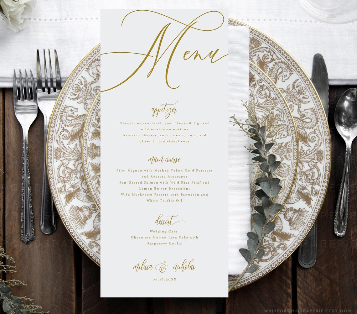 Gold Wedding Menu, Menu Template, Menu Printable, Dinner Menu, Menu ...