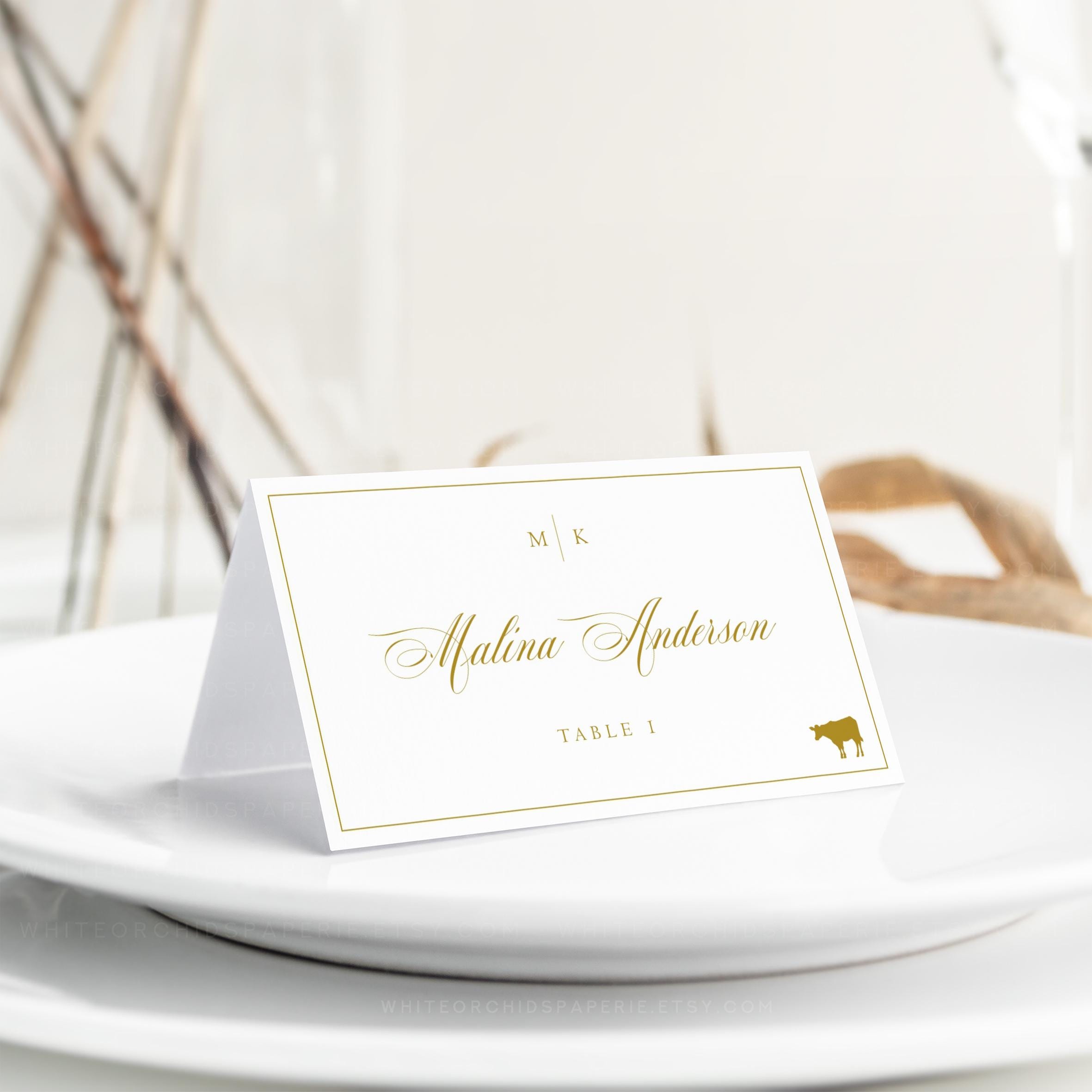 Classic Place Card, Place Card Template, Gold Place Card, Printable ...