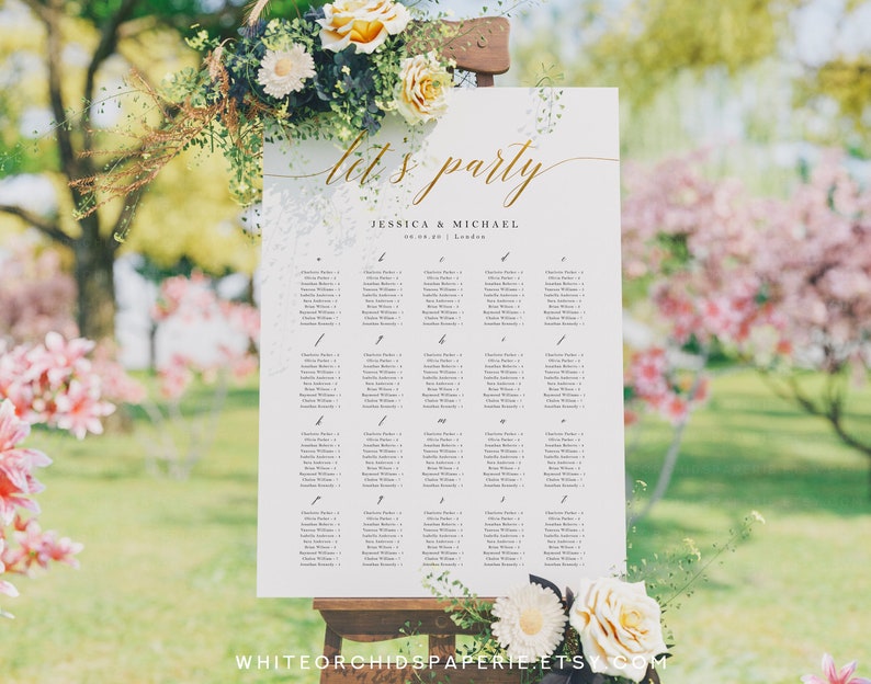 Let's Party Wedding Seating Chart Alphabetical Template - Etsy