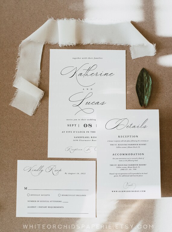 Script Wedding Invitation Wedding Invitation Template - Etsy