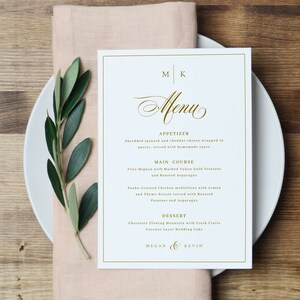 Classic Wedding Menu, Wedding Menu Template, Chic Menu Template, Gold ...