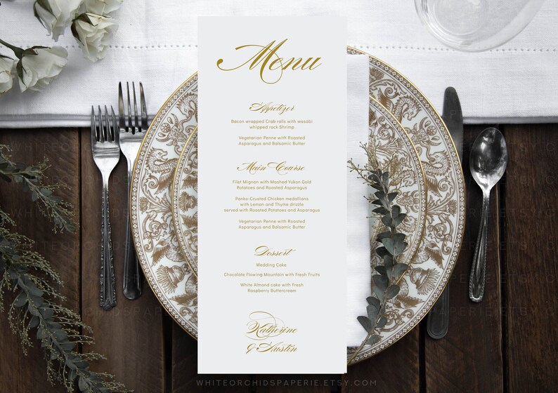 Gold Menu Template Wedding Menu Template Menu Template Gold | Etsy