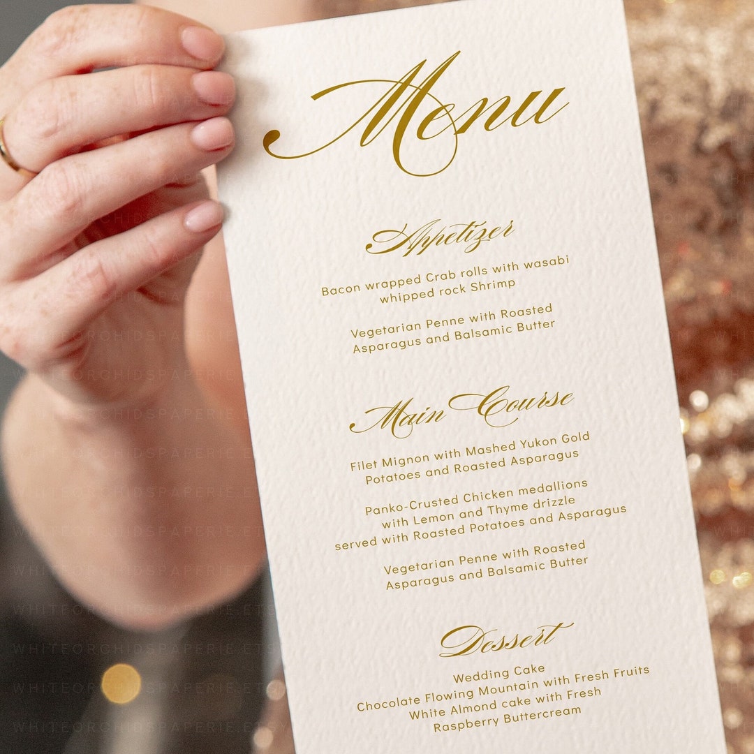 Gold Menu Template, Wedding Menu Template, Menu Template, Gold Wedding ...