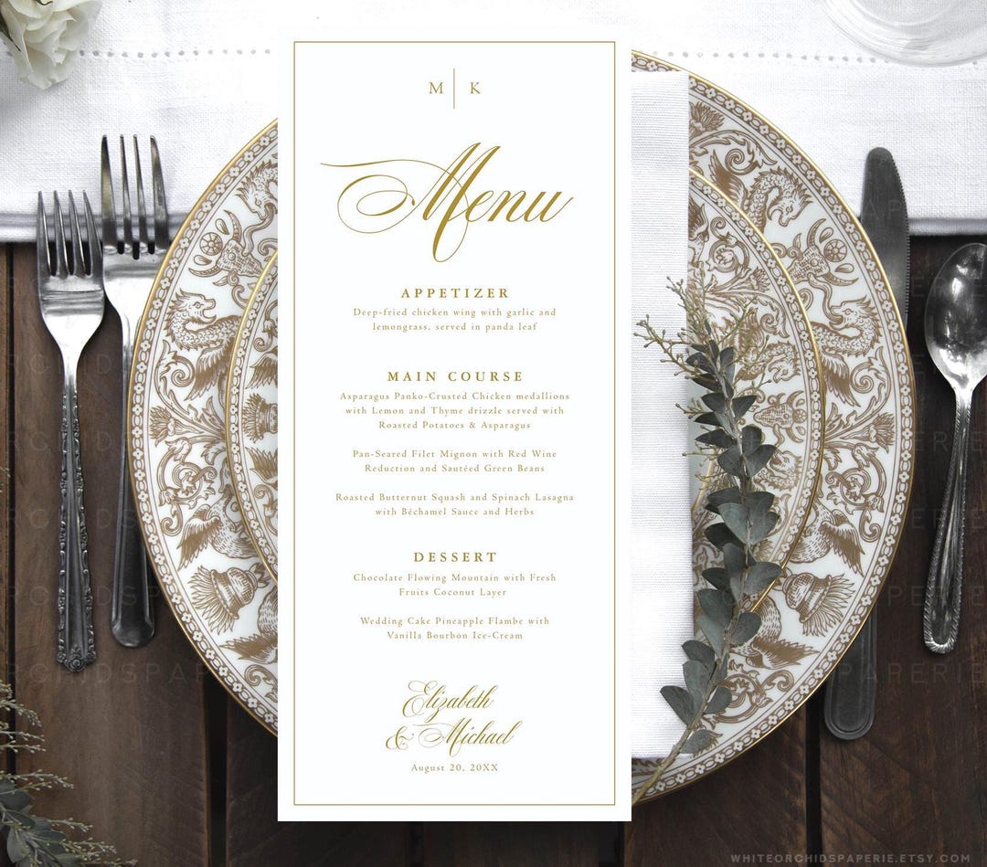 Classic Menu Template, Wedding Menu Template, Chic Menu Template, Gold ...