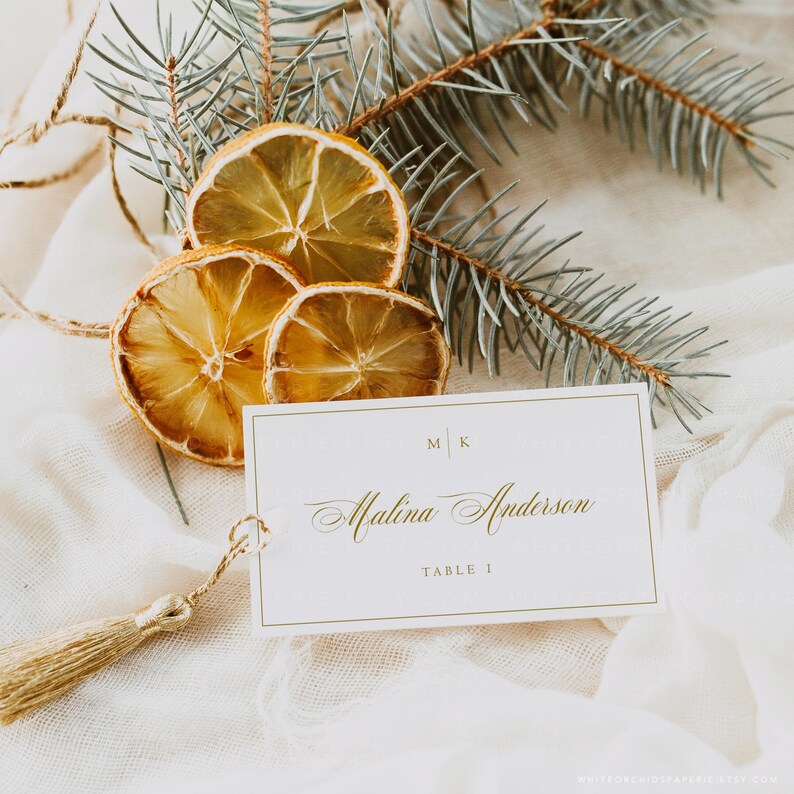 Classic Place Card, Place Card Template, Gold Place Card, Printable ...