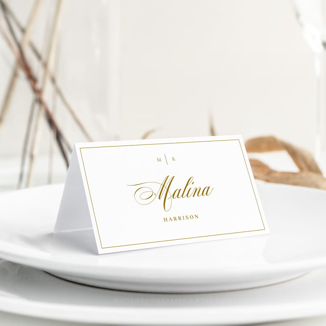 Classic Place Card, Place Card Template, Gold Place Card, Printable ...