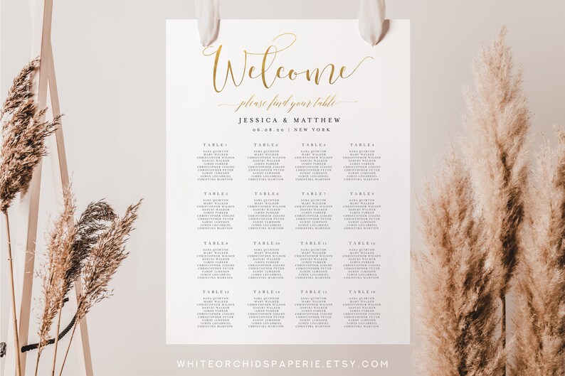 Gold Seating Chart Wedding Seating Chart Template Seating | Etsy