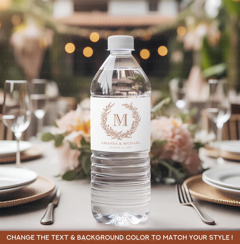 Monogram Wedding Water Bottle Labels, Custom Water Bottle Labels ...