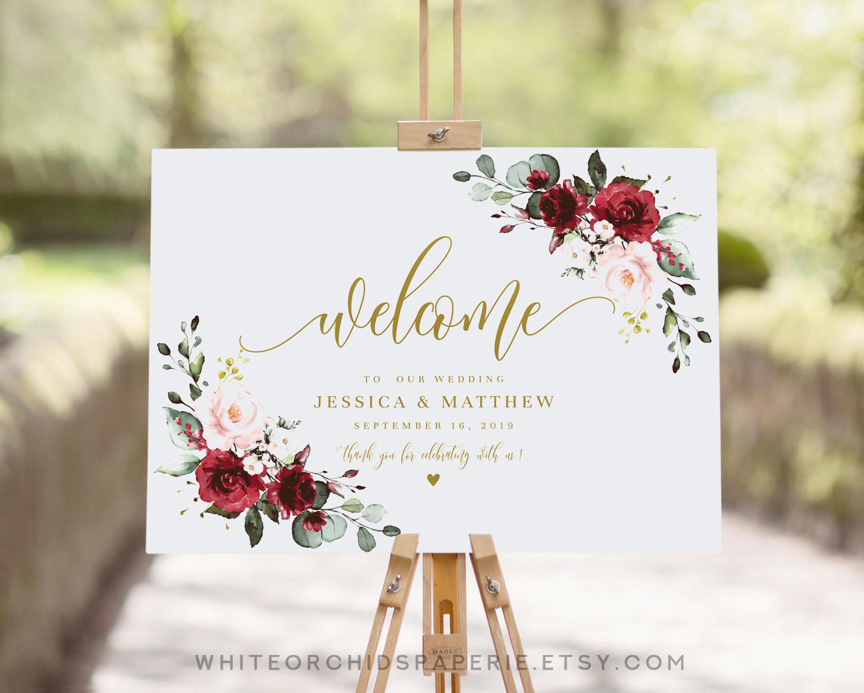 Floral Welcome Sign Burgundy Welcome Sign Welcome To Wedding | Etsy