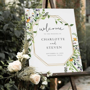 Wildflowers Welcome Sign, Floral Welcome Wedding Sign, Wedding Welcome ...