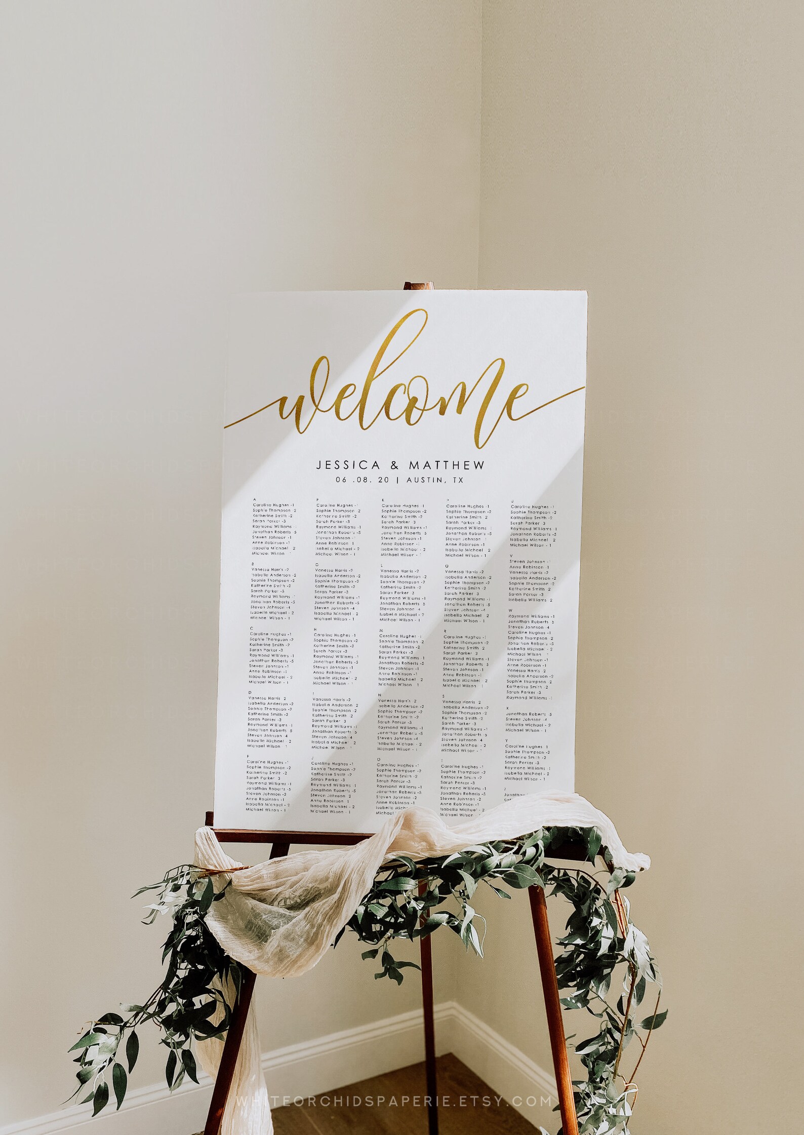Alphabetical Seating Chart Gold Seating Chart Template - Etsy