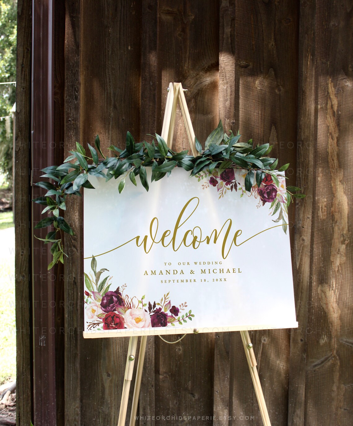 Burgundy Welcome Sign, Floral Welcome Sign, Welcome Wedding Sign ...
