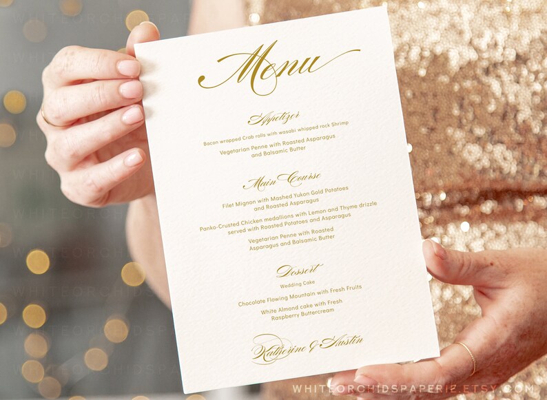 Gold Menu Template Wedding Menu Template Menu Template Gold | Etsy