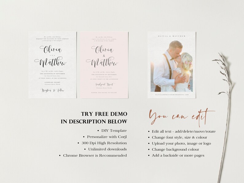 Script Wedding Invitation Wedding Invitation Template | Etsy