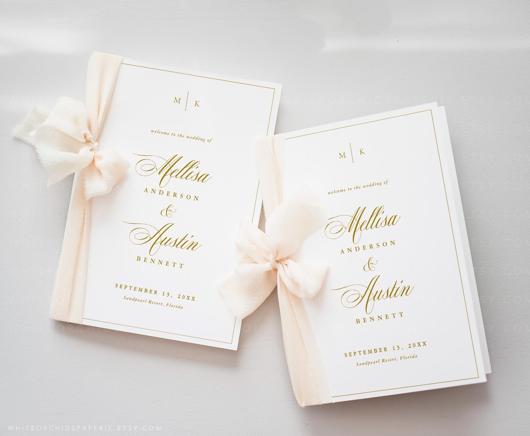 Classic Wedding Program Folded, Wedding Program Template, Editable ...