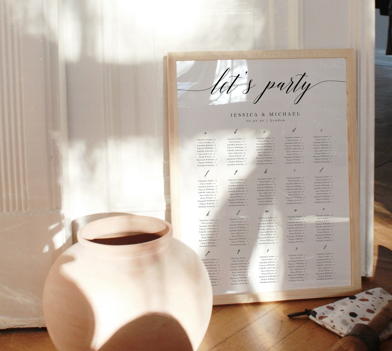 Let's Party Wedding Seating Chart Alphabetical Template - Etsy