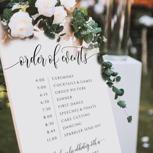 Wedding Order of Events Sign Template Timeline Sign Wedding - Etsy