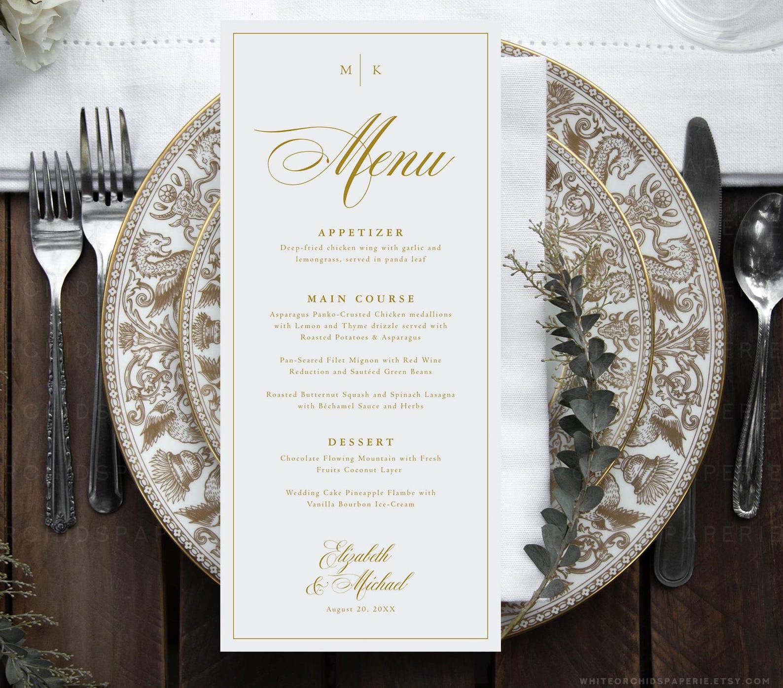 Classic Thank You Menu, Menu Thank You Card, Wedding Menu Template ...