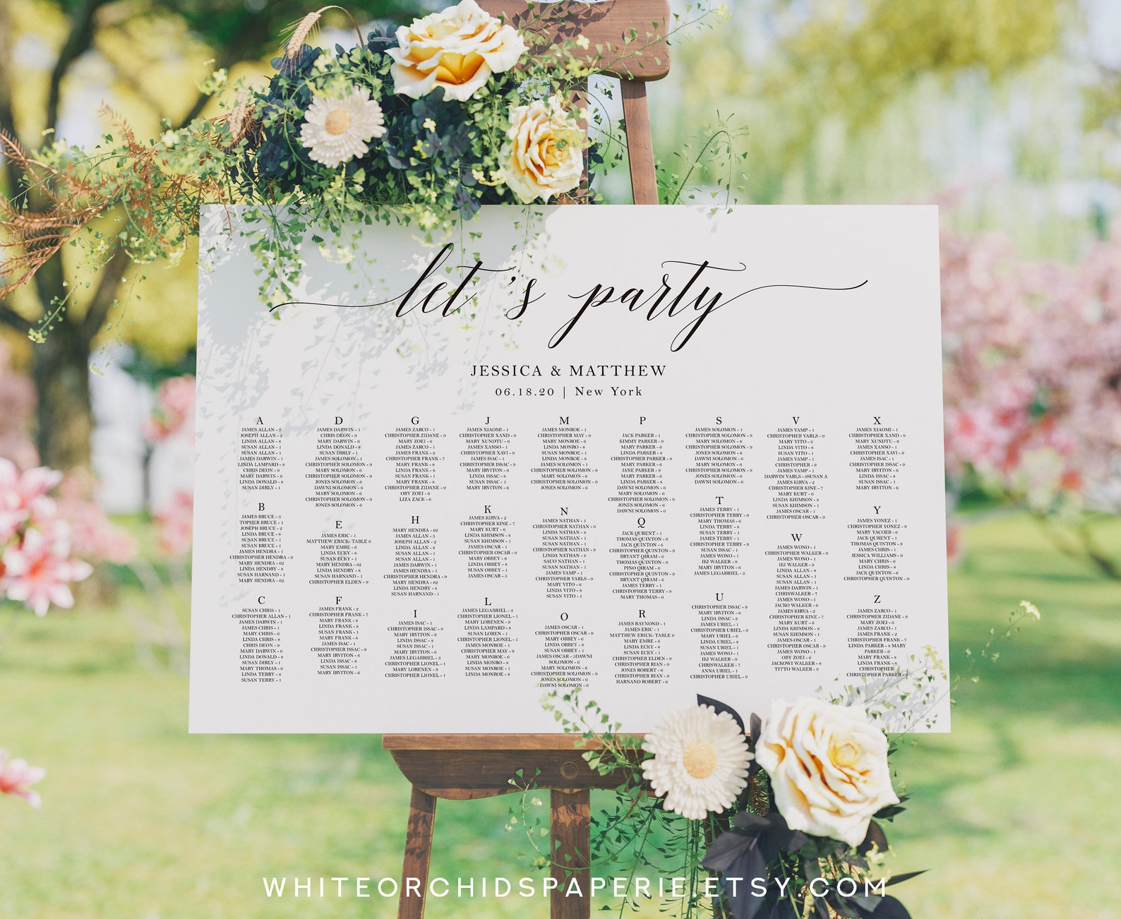Let's Party Seating Chart Alphabetical Wedding Seating | Etsy