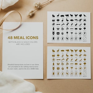 Place Cards With Meal Choice, Table Place Cards With Meal Icon, Place ...