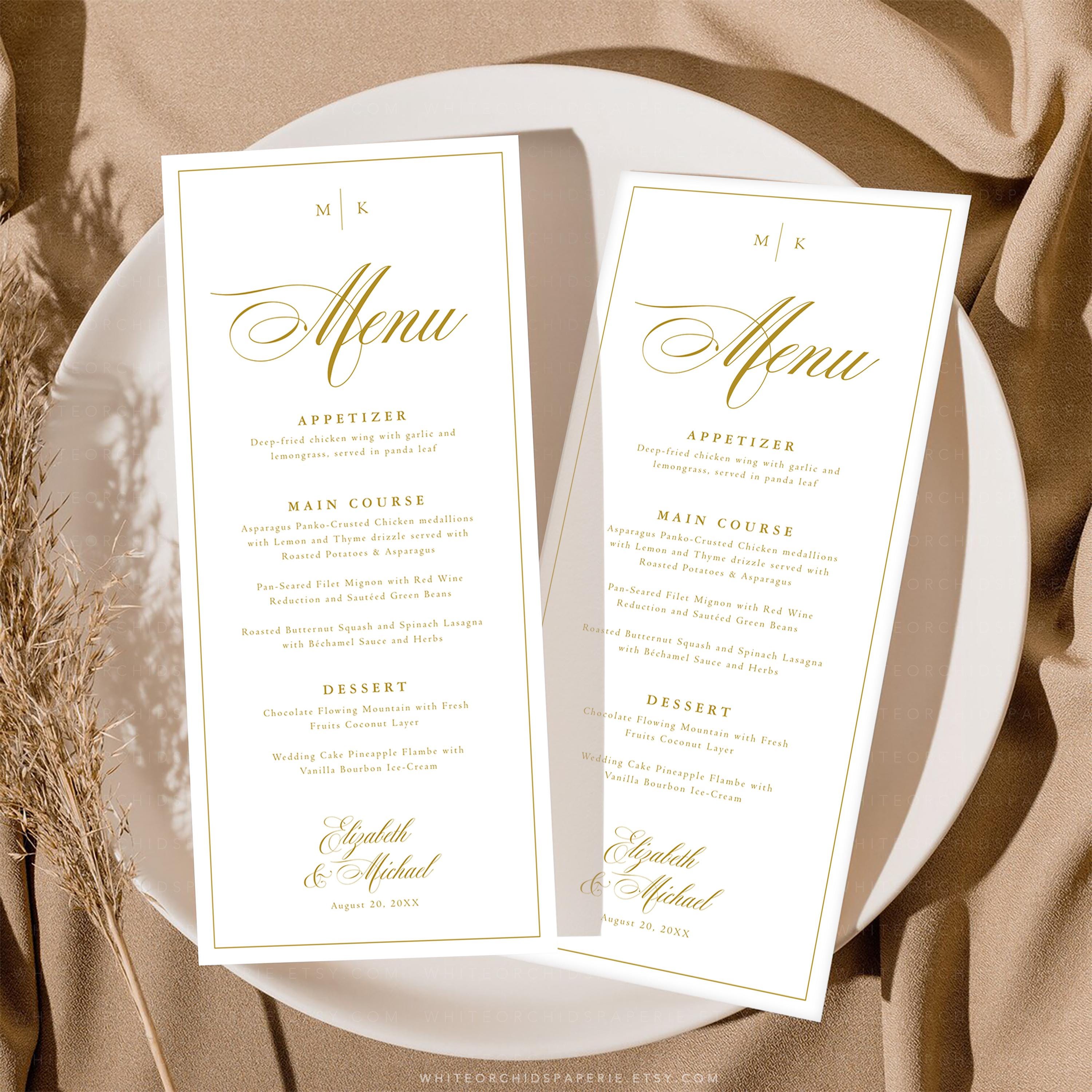 Classic Menu Template, Wedding Menu Template, Chic Menu Template, Gold ...