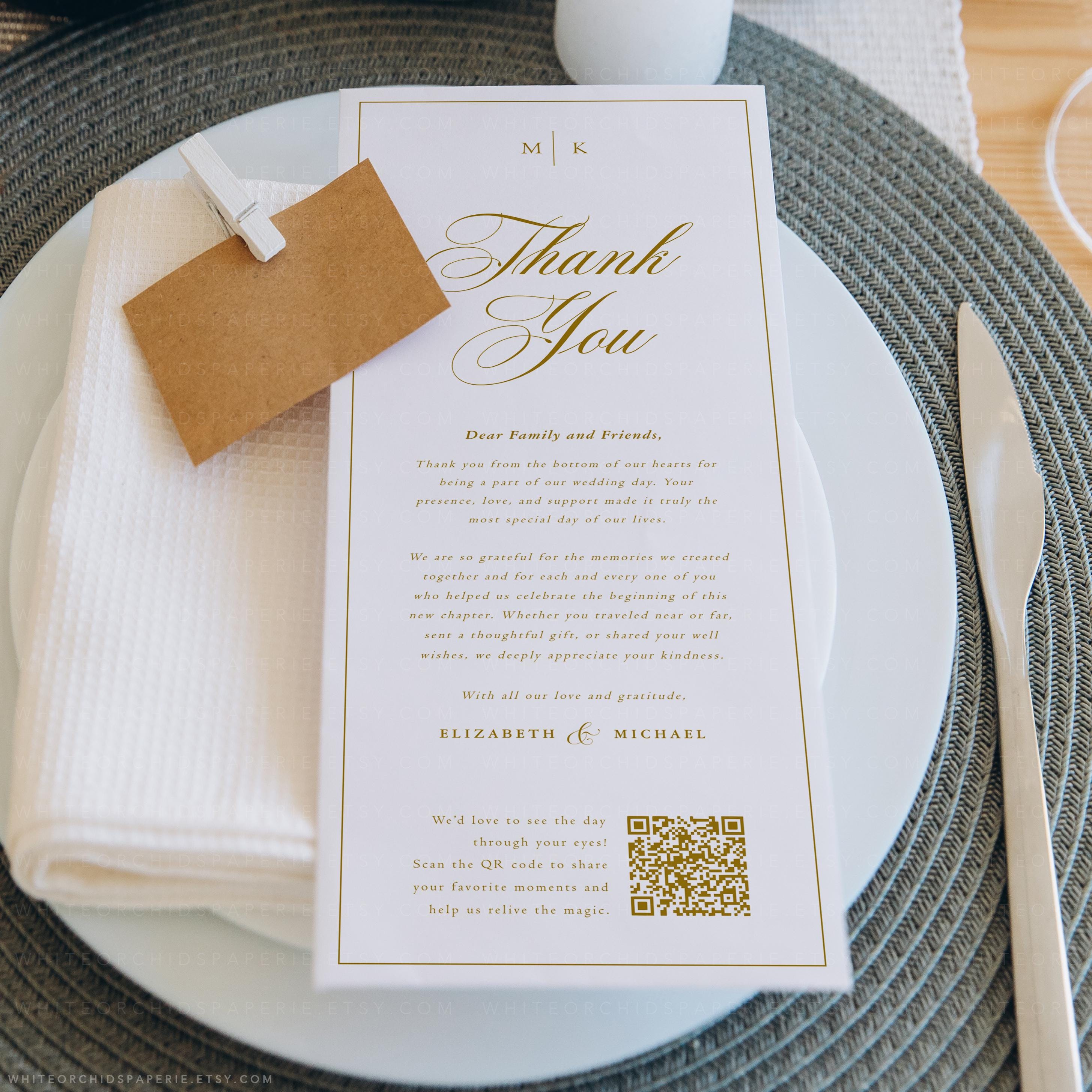 Classic Thank You Menu, Menu Thank You Card, Wedding Menu Template ...