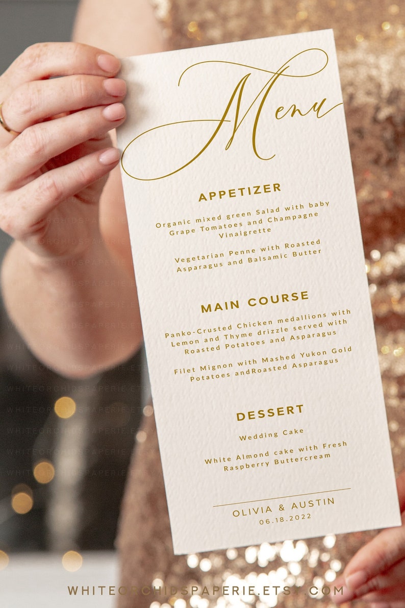 Gold Wedding Menu Menu Template Menu Printable Dinner Menu - Etsy