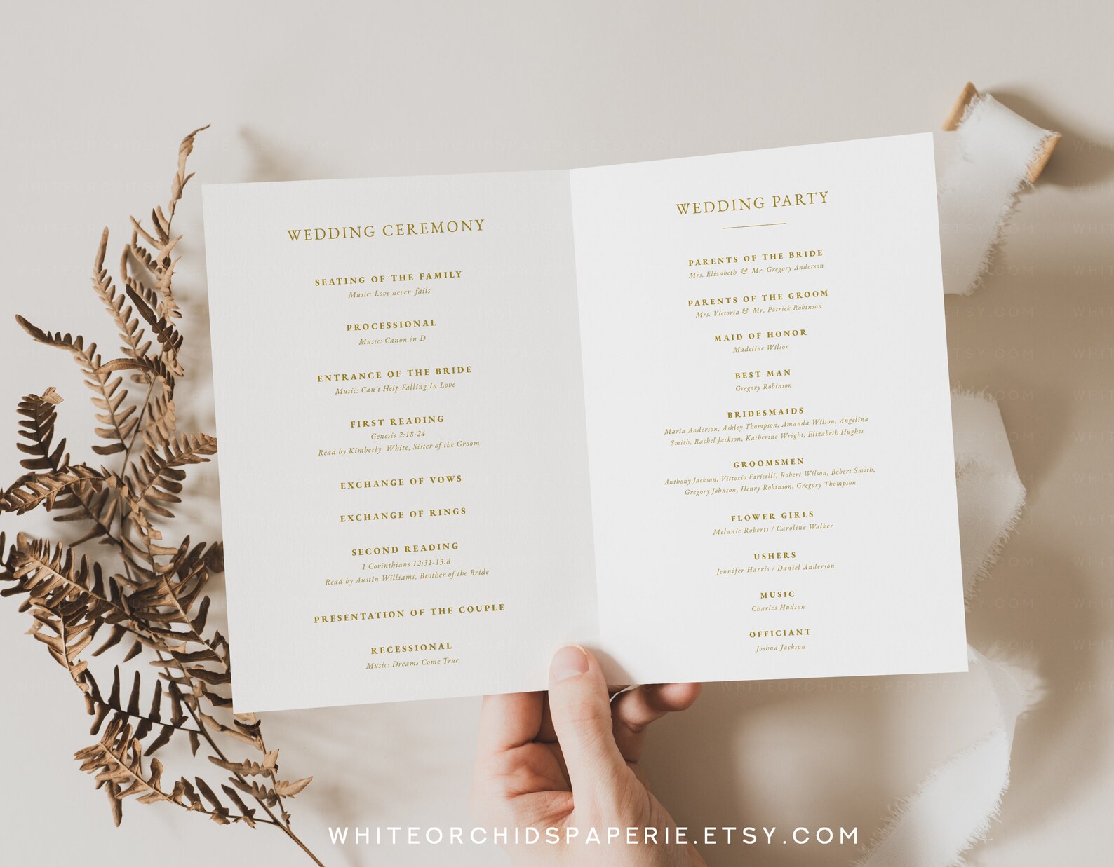 Folded Wedding Program Template Program Wedding Template - Etsy