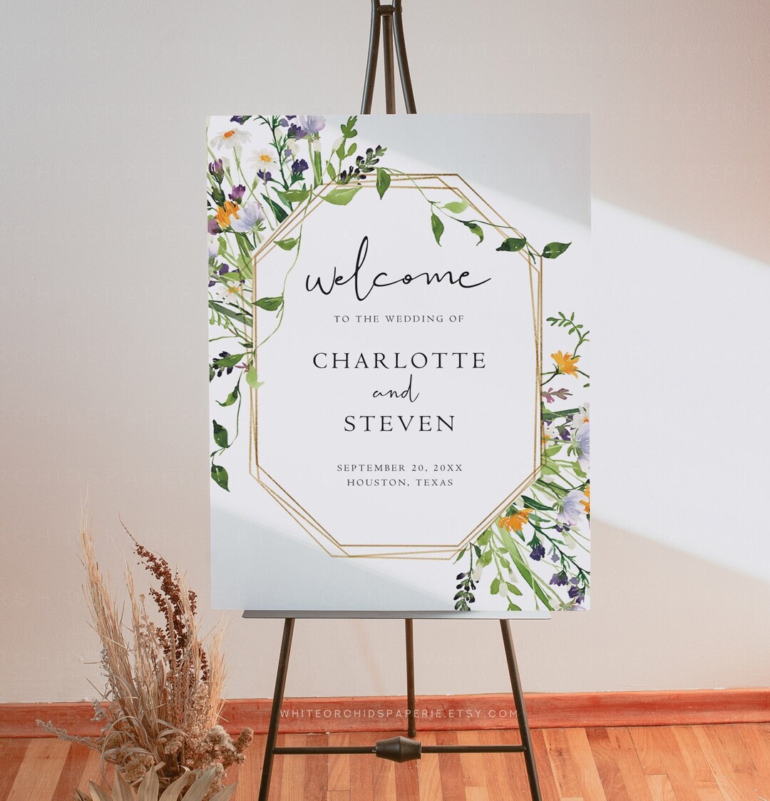 Wildflowers Welcome Sign, Floral Welcome Wedding Sign, Wedding Welcome ...