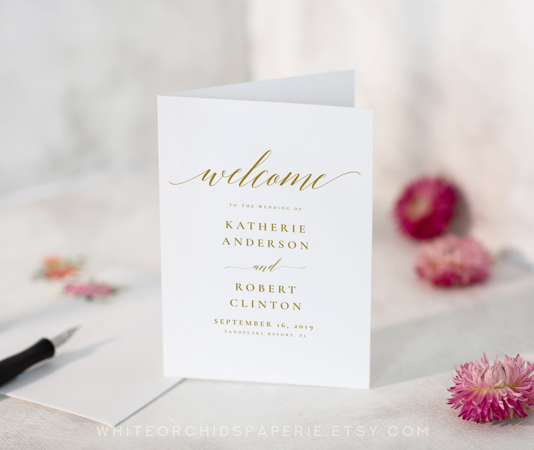 Folded Wedding Program Template Printable wedding program | Etsy