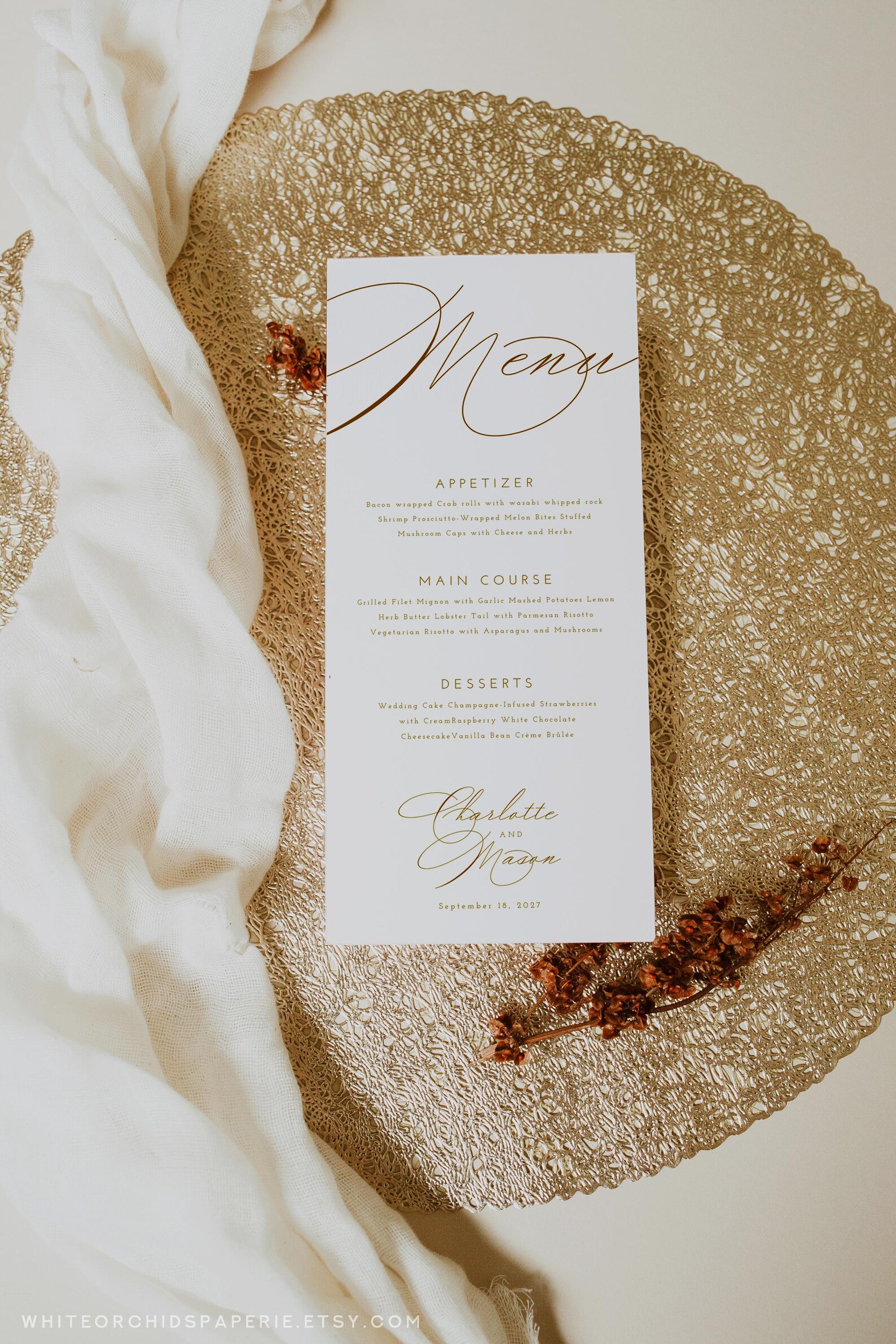 Script Menu Template, Gold Menu. Menu Template, Menu Wedding, Menu ...