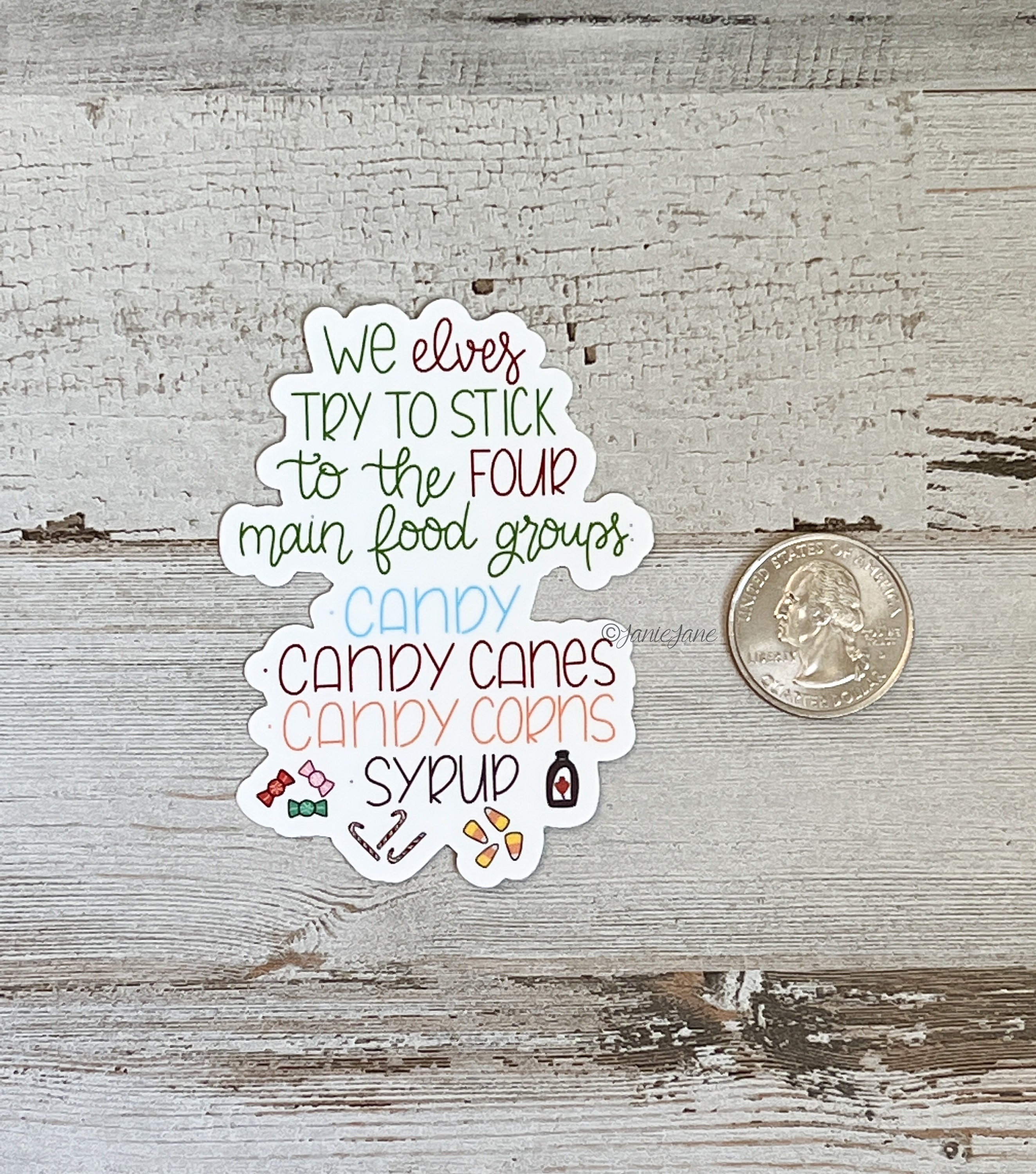 Elf Movie Food Groups Vinyl Sticker - Candy Canes, Candy Corns, Syrup ...
