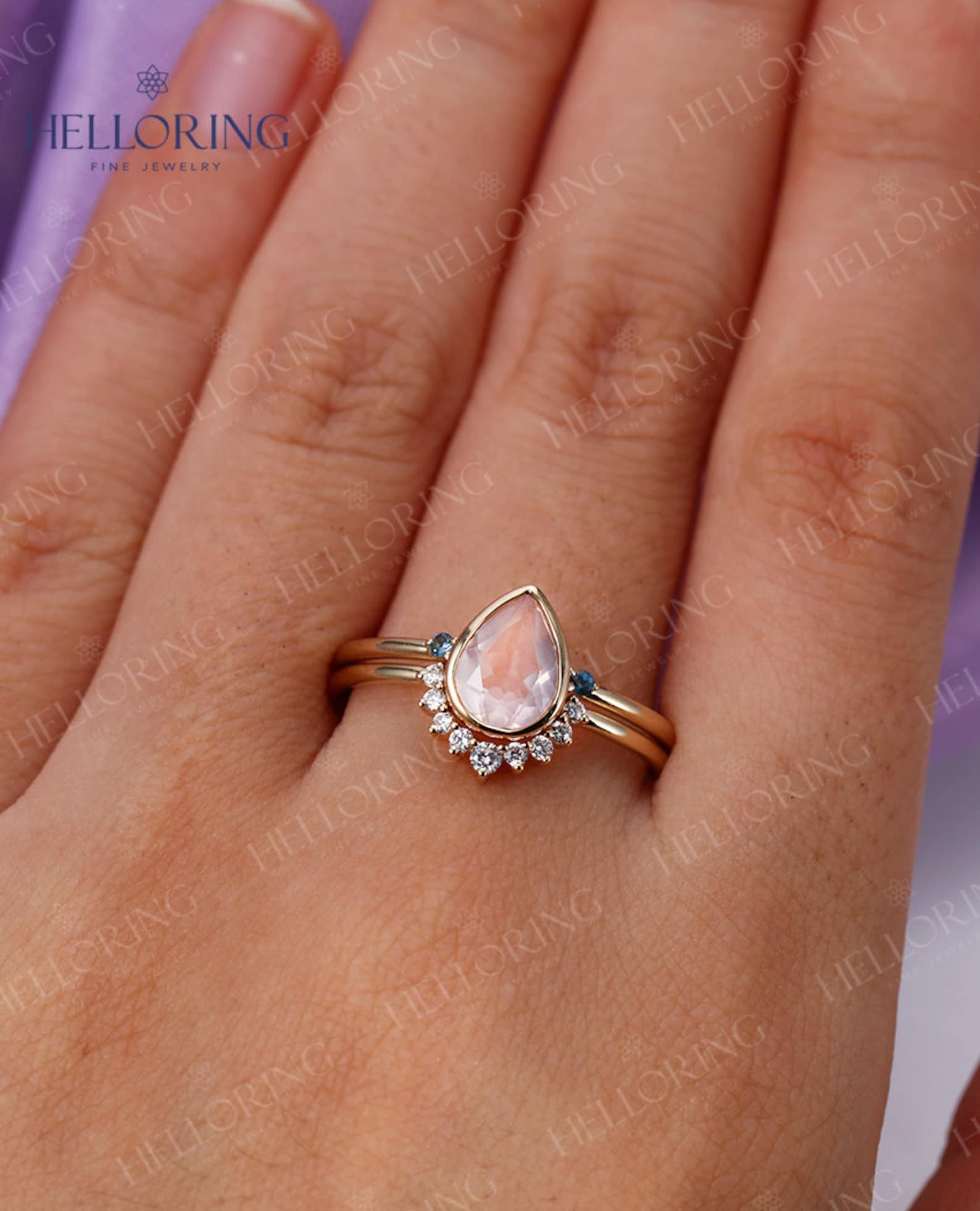 Rose quartz engagement ring Rose gold Diamond wedding band | Etsy