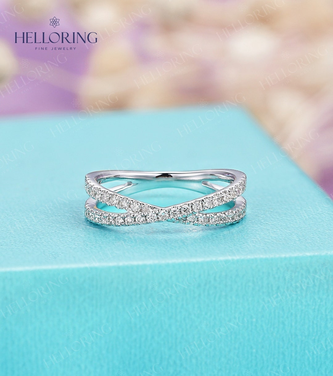 Criss Cross Diamond Wedding Band Vintage Crossover Ring Micro Pave Ring ...
