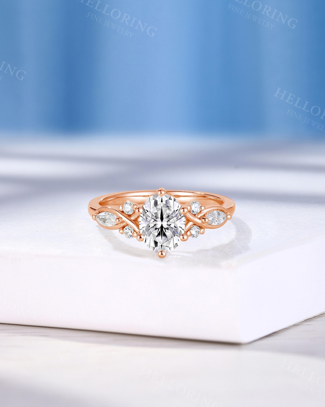 Unique Moissanite Engagement Ring, Laterally Symmetrical X-motif Design ...