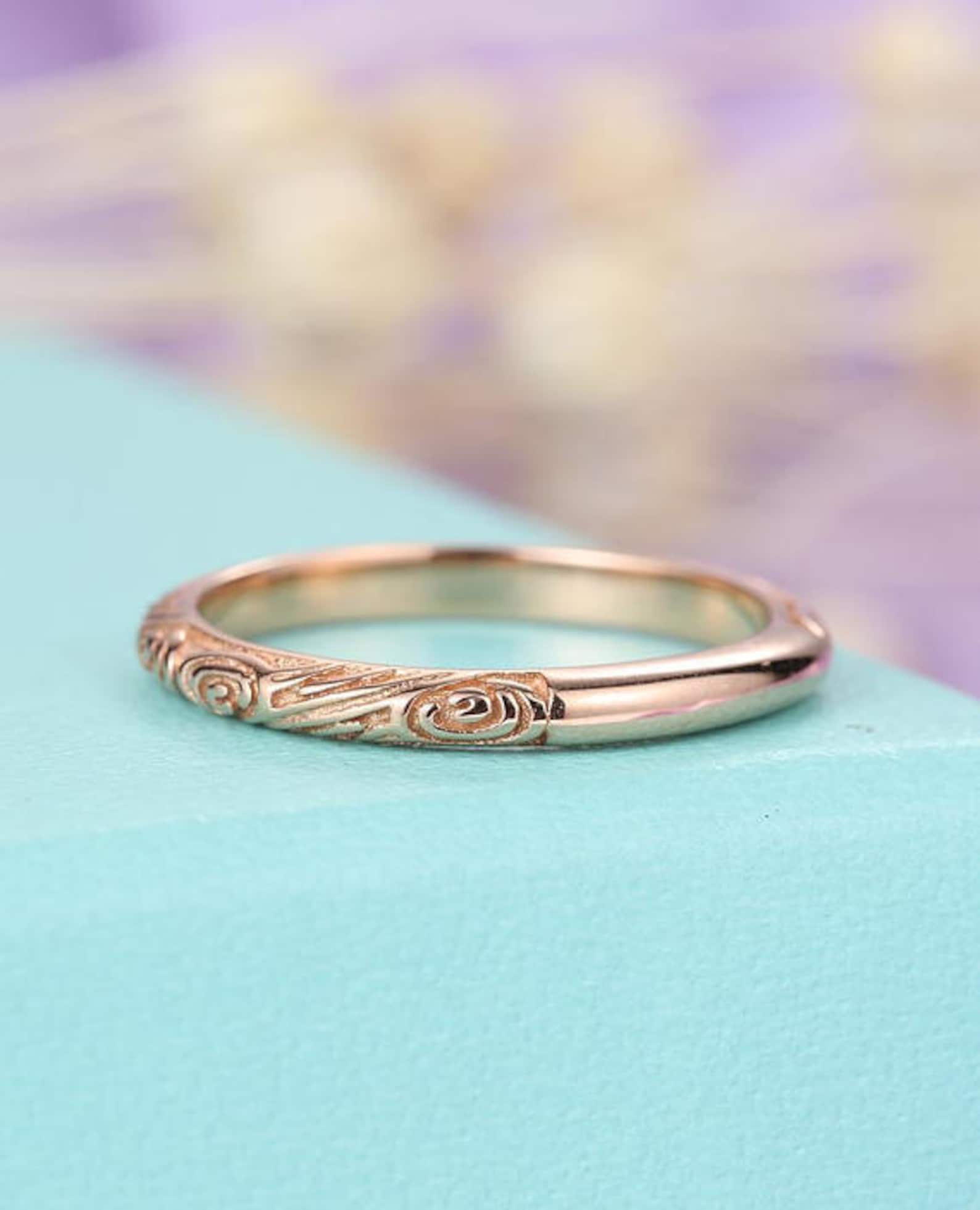 Rose Gold Wedding Band Vintage Antique Dainty Minimalist - Etsy