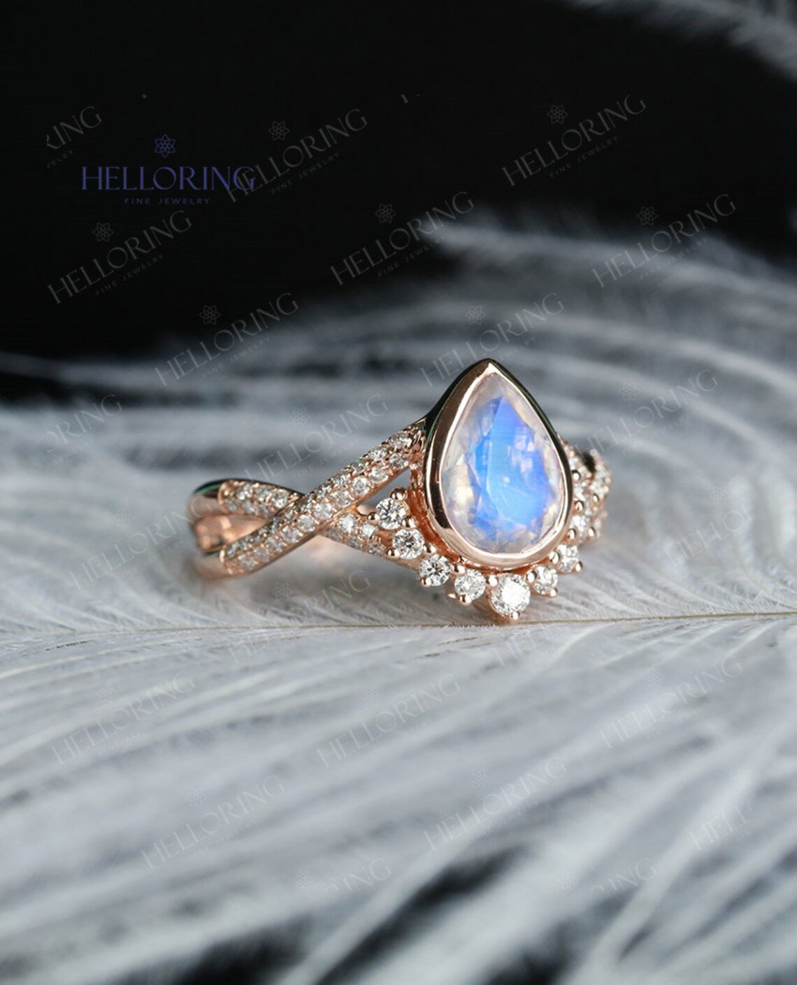 Moonstone Engagement Ring Rose Gold Engagement Ring Women | Etsy