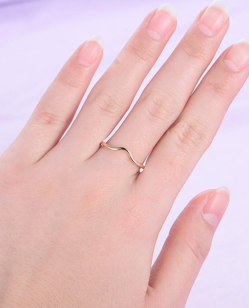 Curved wedding band Women Plain gold ring Minimalist Delicate | Etsy